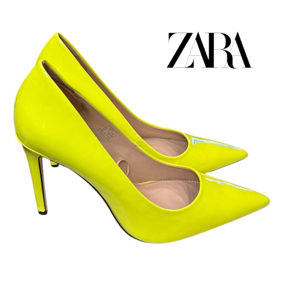 Zara | Shoes | Zara Womens Neon Yellow Pointed Toe Stiletto Pumps Heels ...